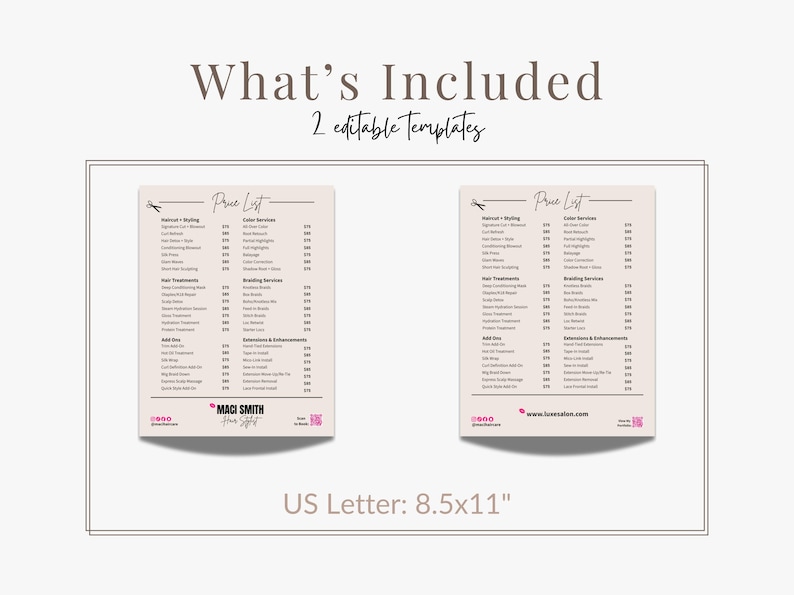 Hair Salon Pricelist Template: Braiding, Wig Install (DIY Canva ...