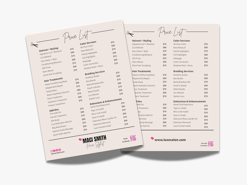 Hair Salon Pricelist Template: Braiding, Wig Install (DIY Canva ...