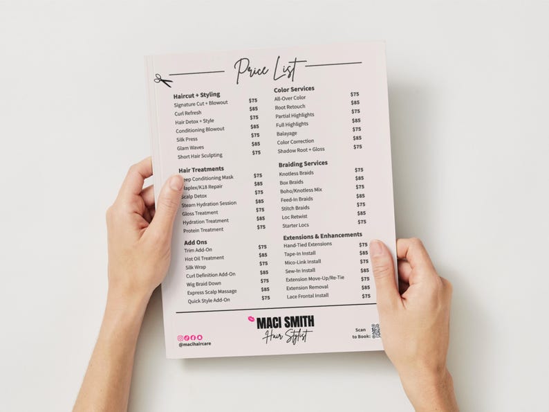 Hair Salon Pricelist Template: Braiding, Wig Install (DIY Canva ...