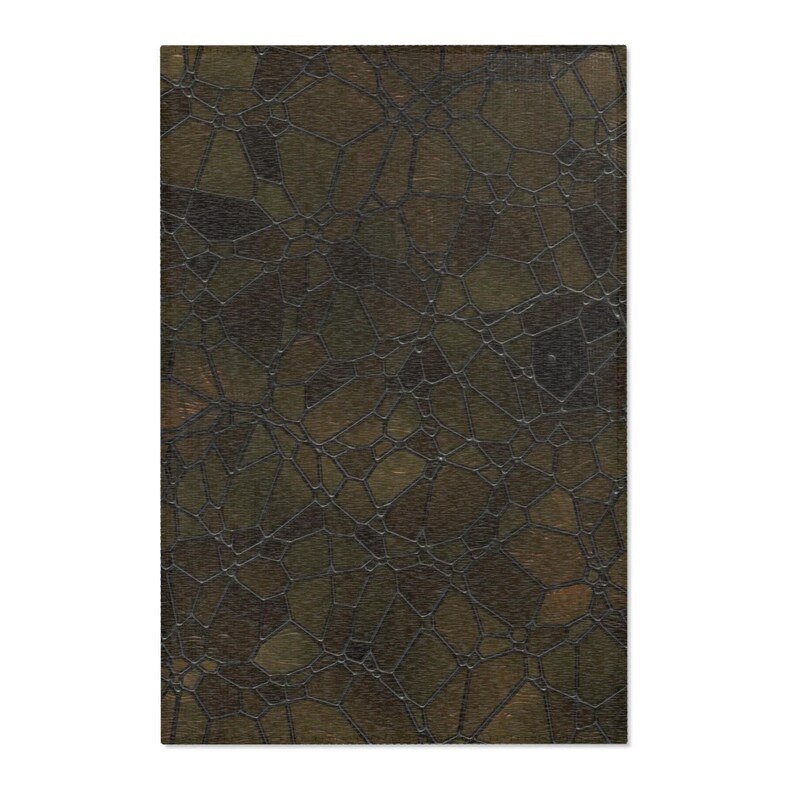 Moss Green Stone Texture Area Rug | Rustic Botanical Pattern, Non-slip ...