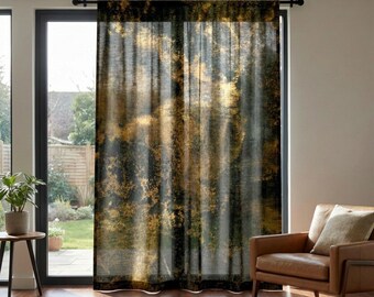 Bronze Marble Sheer Window Curtain | Abstract Metallic Vein Drapery - Etsy
