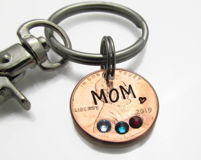 Mom Penny Birthstone Keychain, Mom Keychain, Penny Keychain, Custom ...