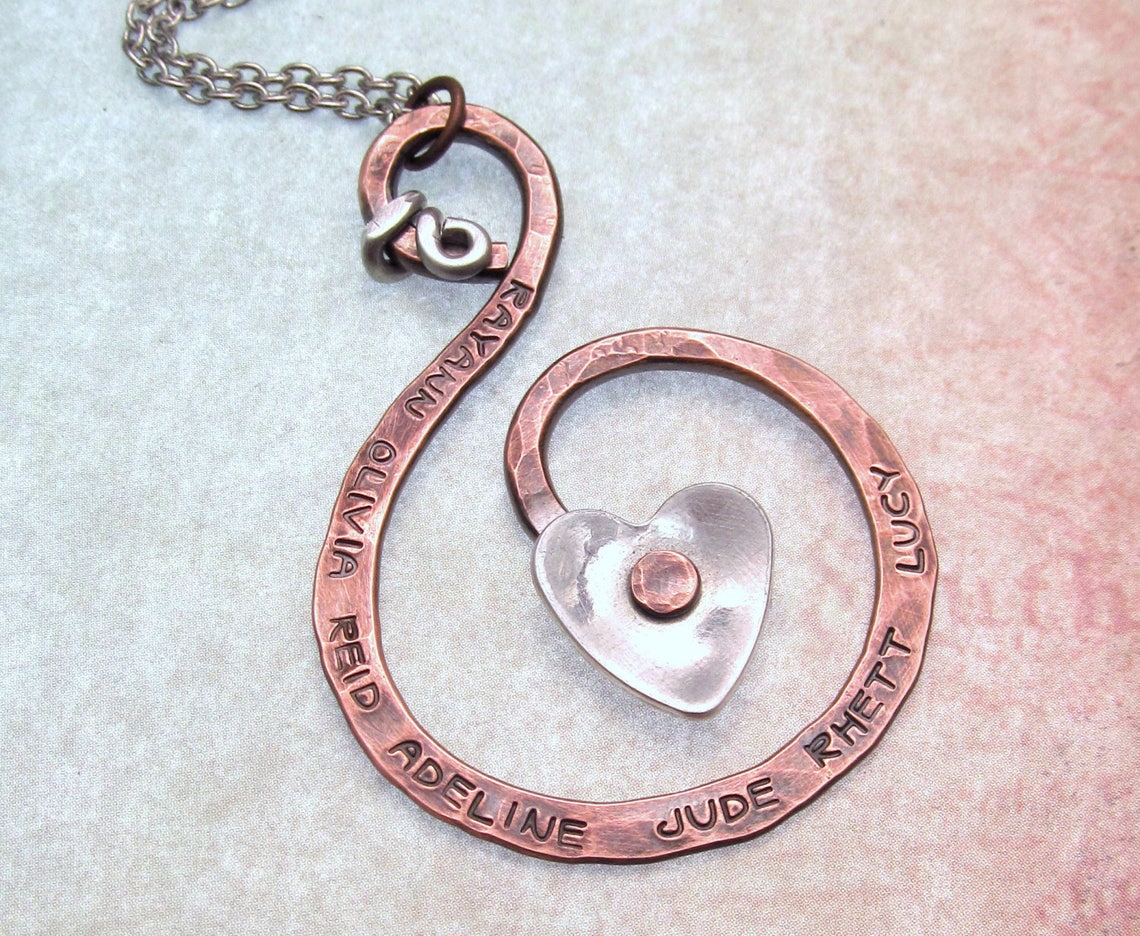 Personalized Mom Necklace Hand Stamped Jewelry Mixed Metal | Etsy