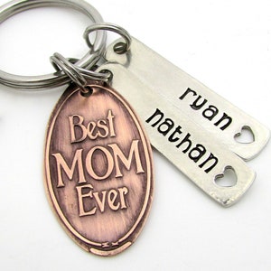 Mothers Day Gift, Best Mom Ever Keychain Hand Stamped Keychain Pressed ...