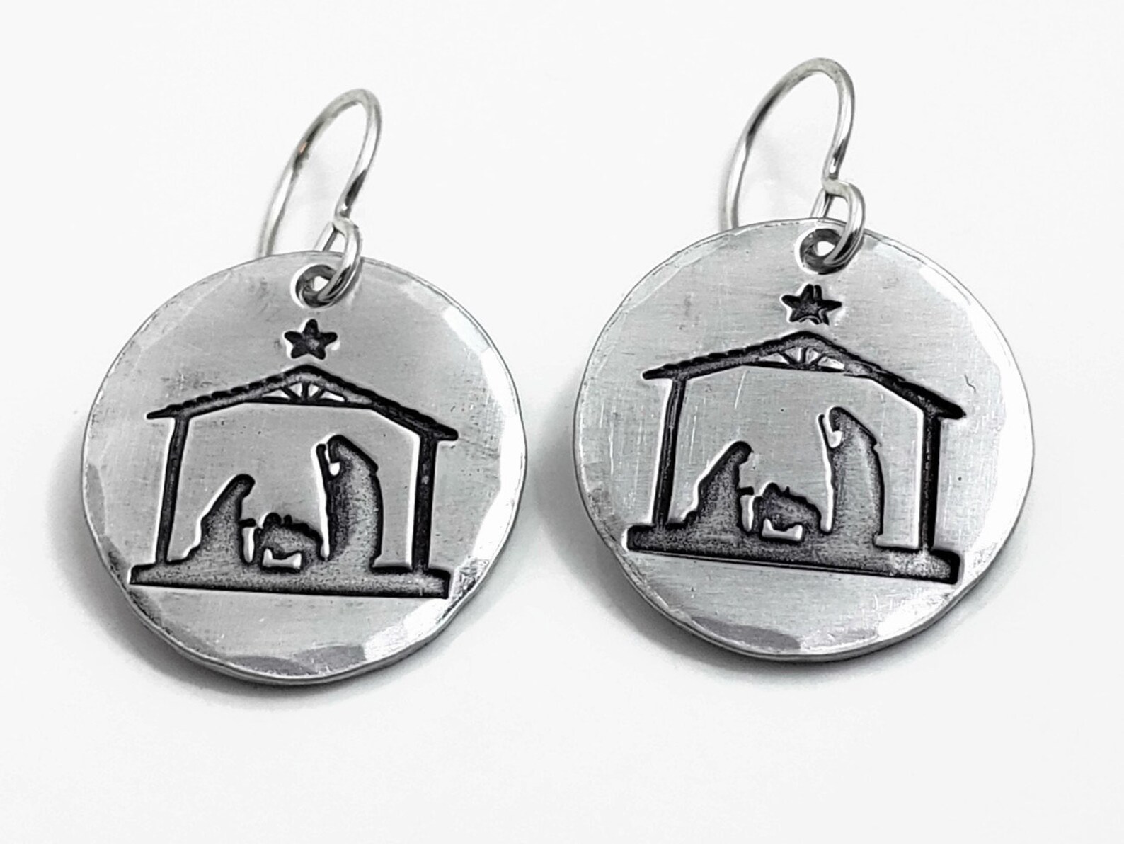 Nativity Earrings Hand Stamped Jewelry Sterling Silver & - Etsy