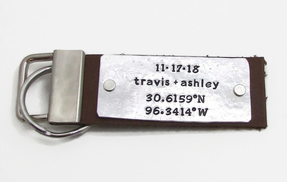 Personalized Leather Keychain Hand Stamped Keychain - Etsy