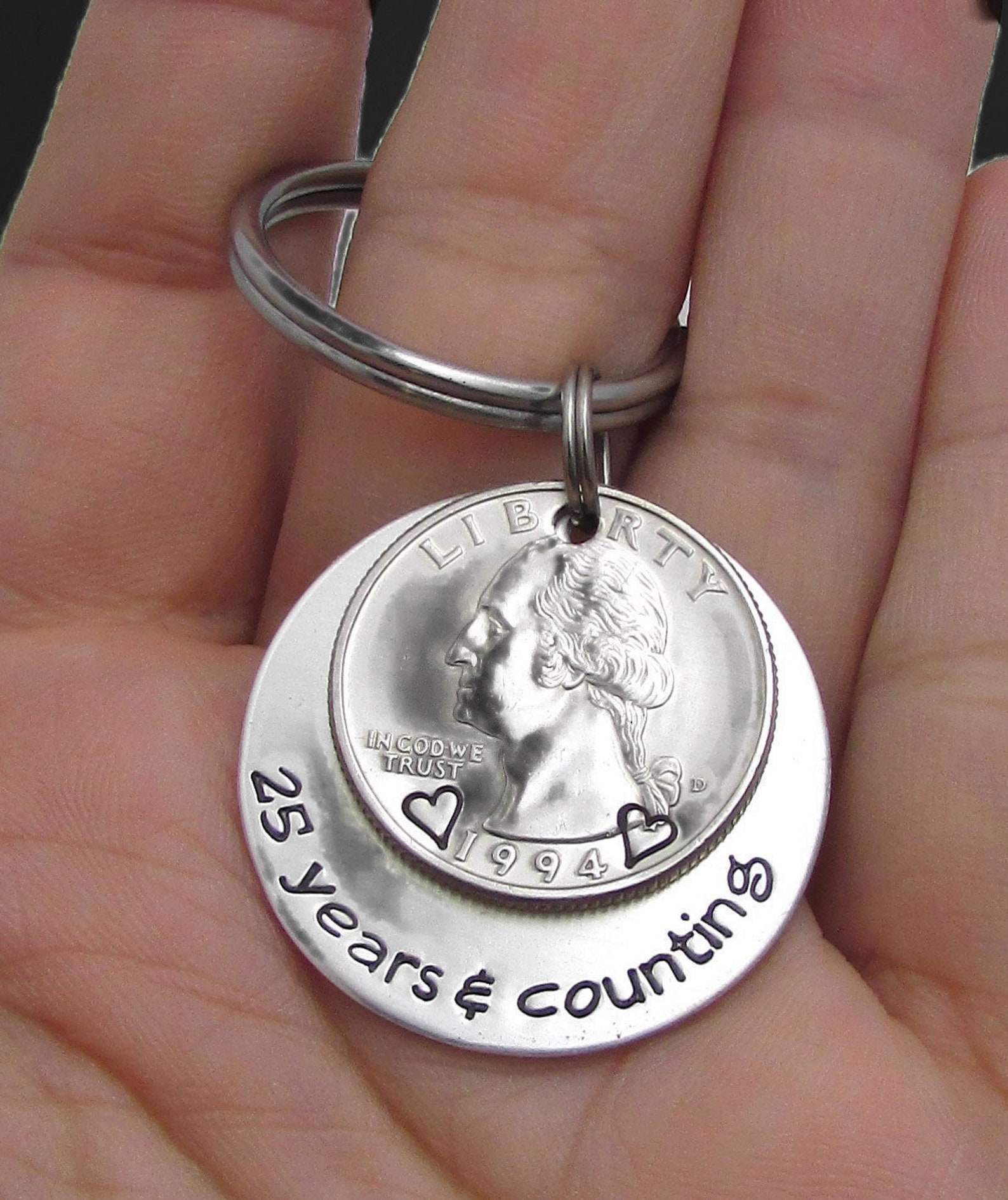 Sterling Silver 25th Anniversary Keychain, Personalized Hand Stamped ...