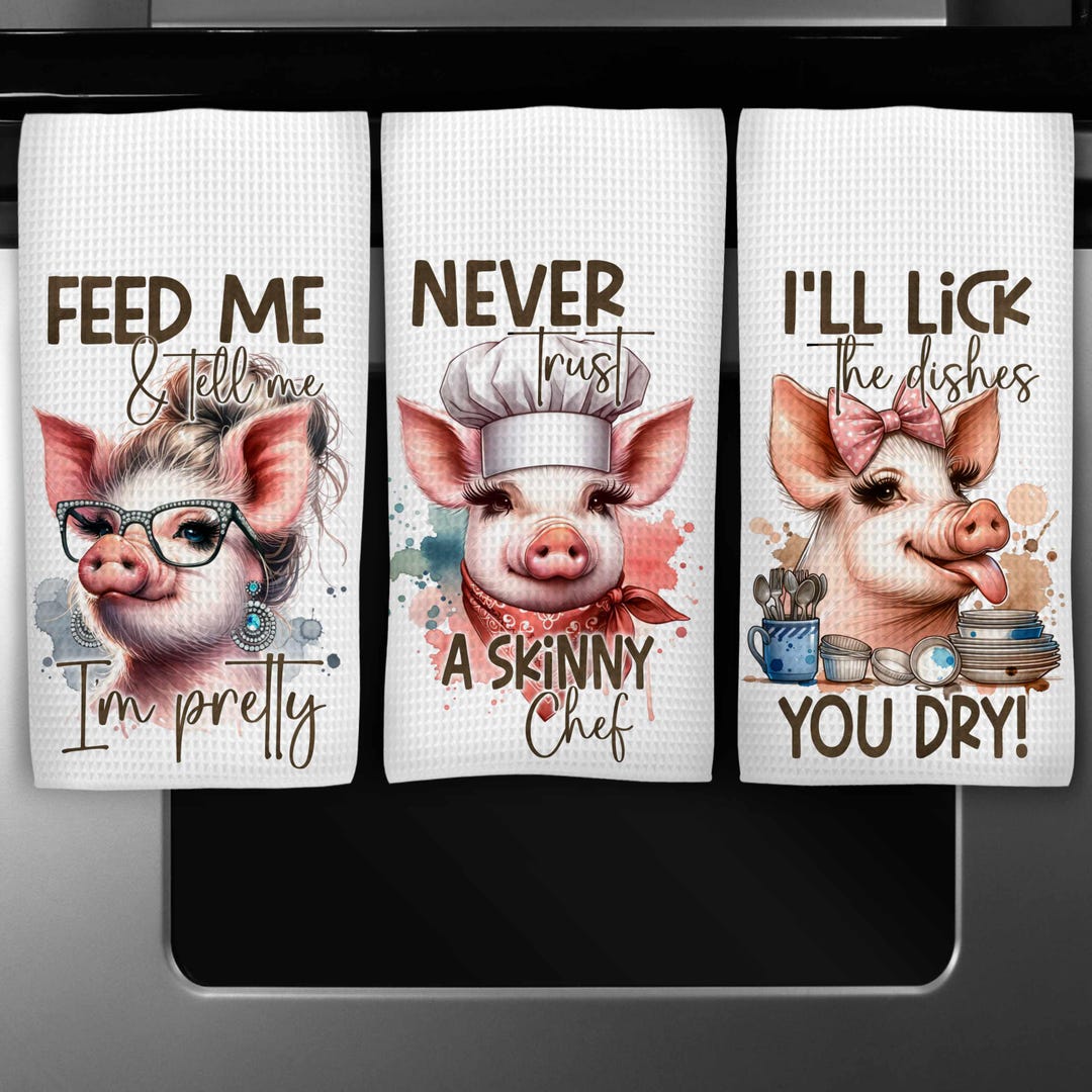 Funny Pig Waffle Weave Kitchen Towel, Hostess Gift - Etsy