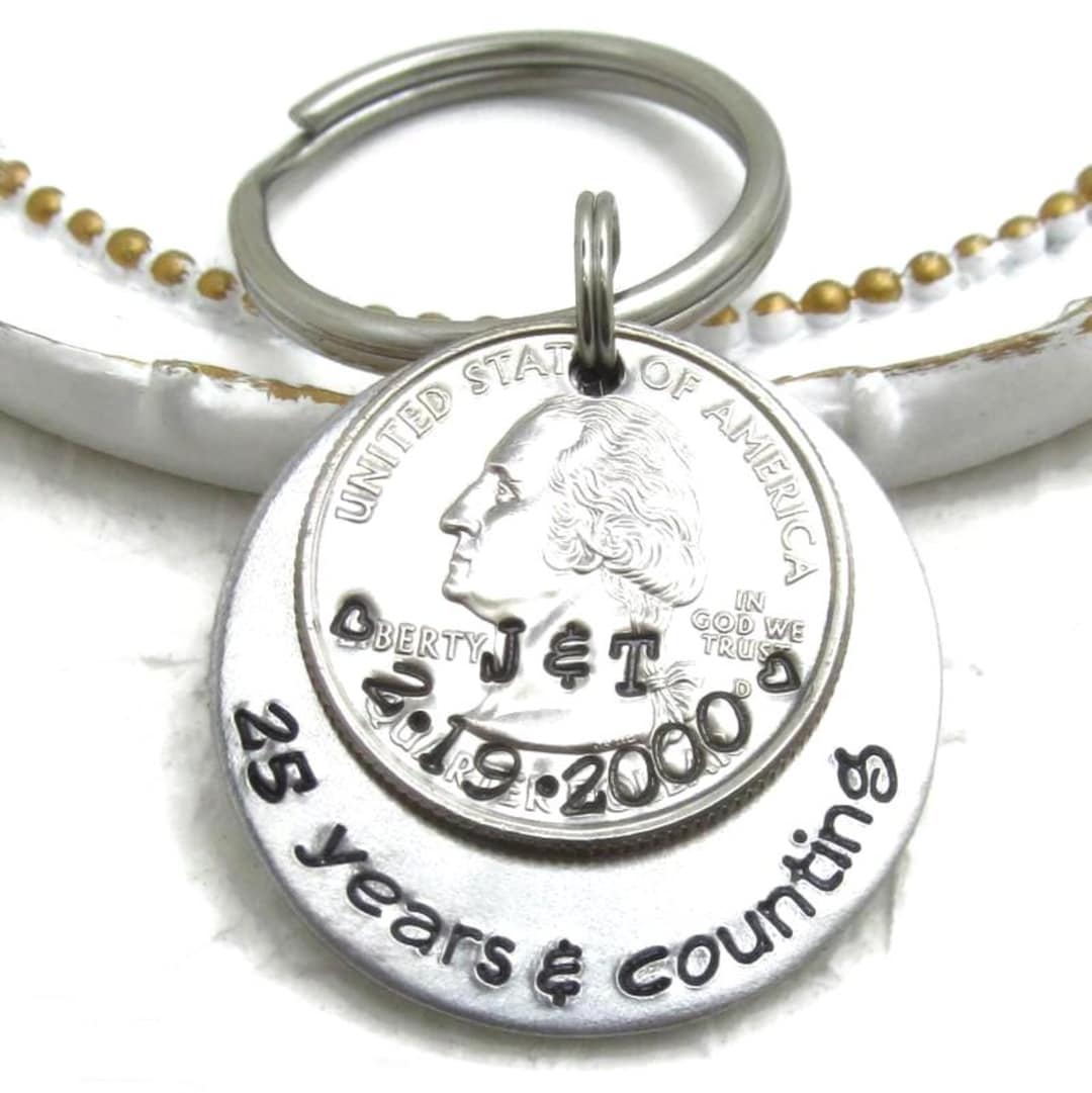 Personalized 25th Anniversary Quarter Keychain: Hand-stamped Silver ...