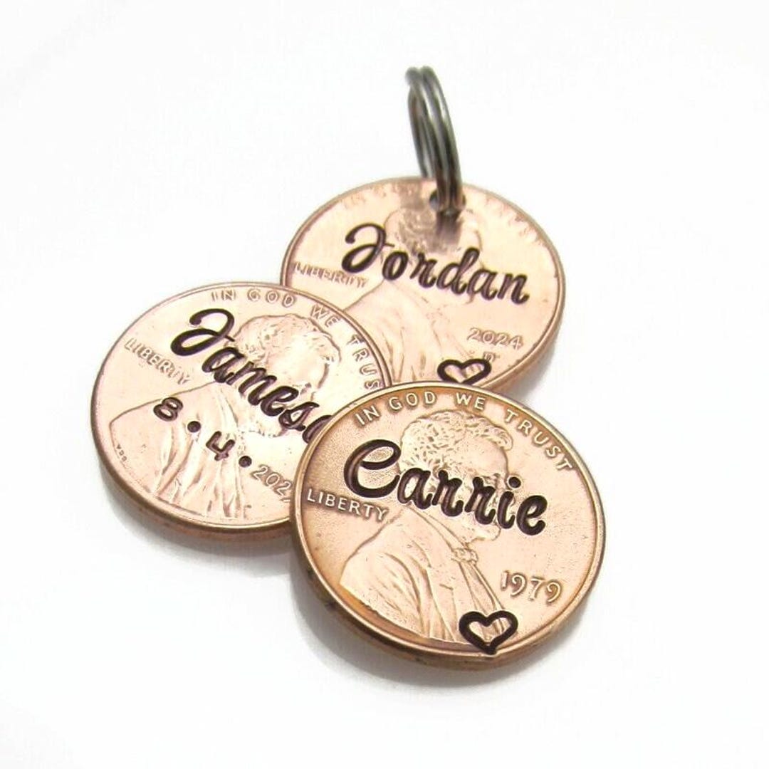 Hand Stamped Personalized Penny, Lucky Pocket Token, Custom Name & Date ...