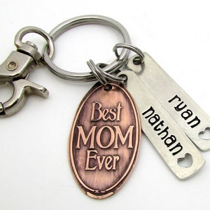 Mothers Day Gift, Best Mom Ever Keychain Hand Stamped Keychain Pressed ...