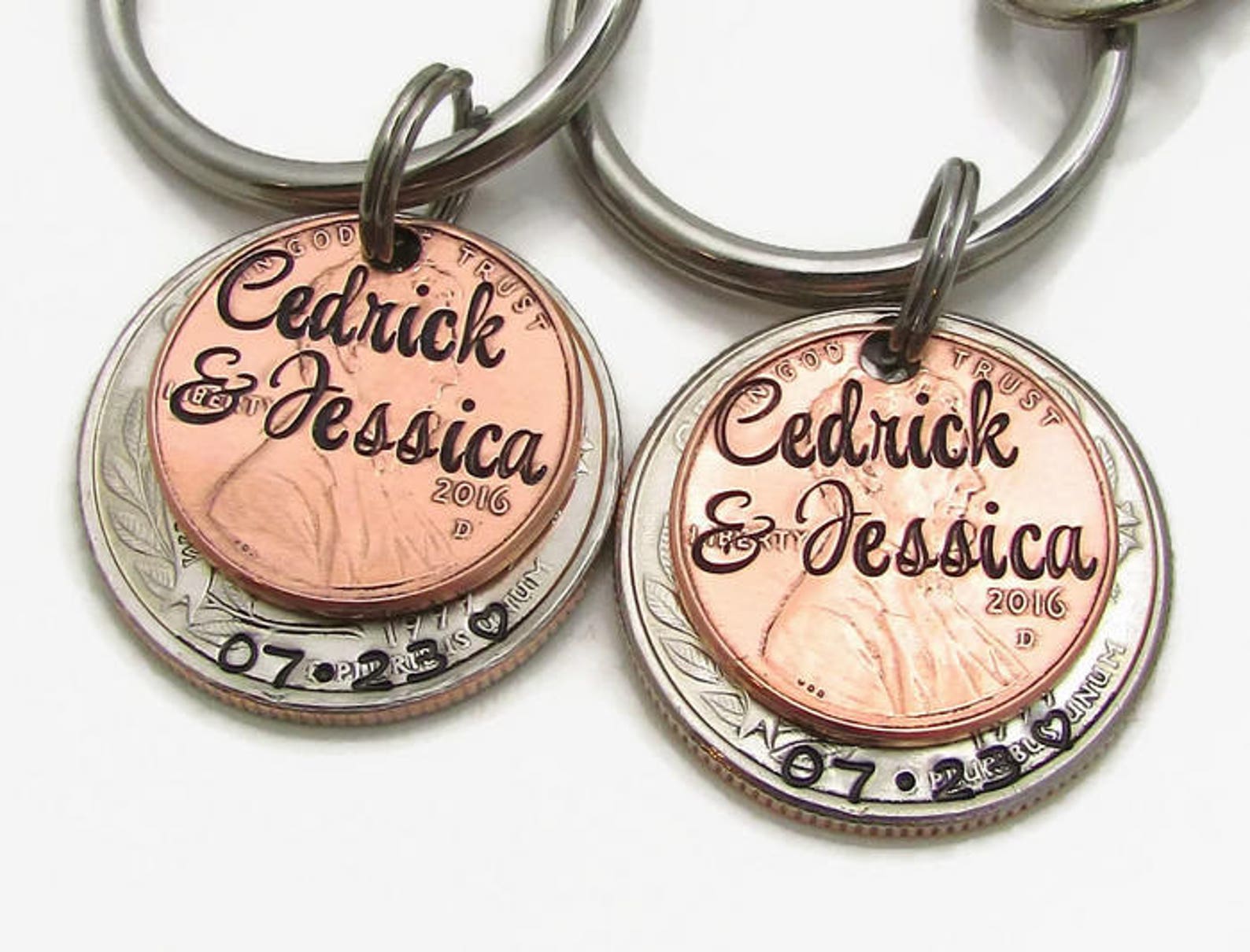 Personalized Couples Keychain Set Hand Stamped Keychain - Etsy