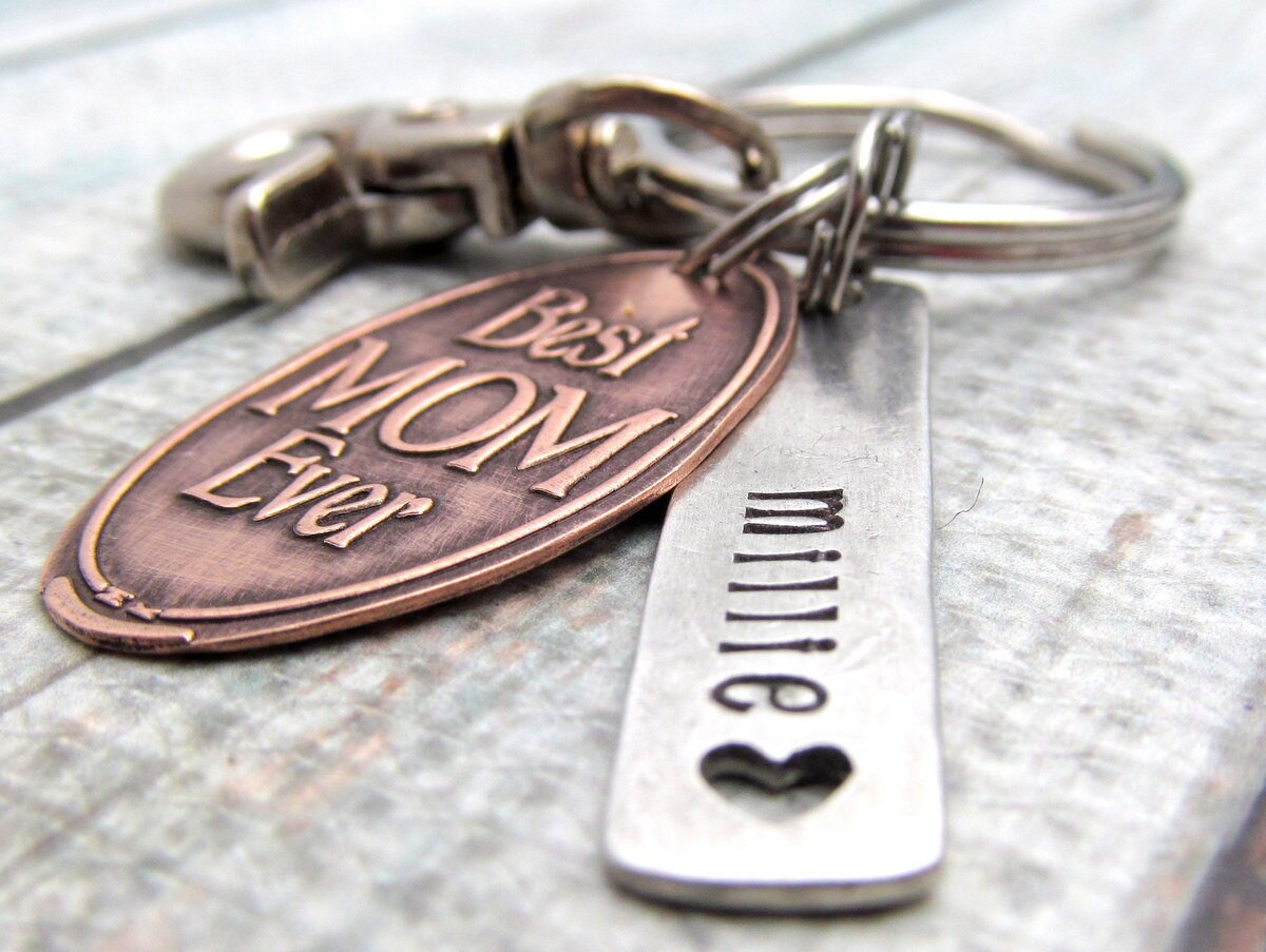 Mothers Day Gift Best Mom Ever Keychain Hand Stamped | Etsy