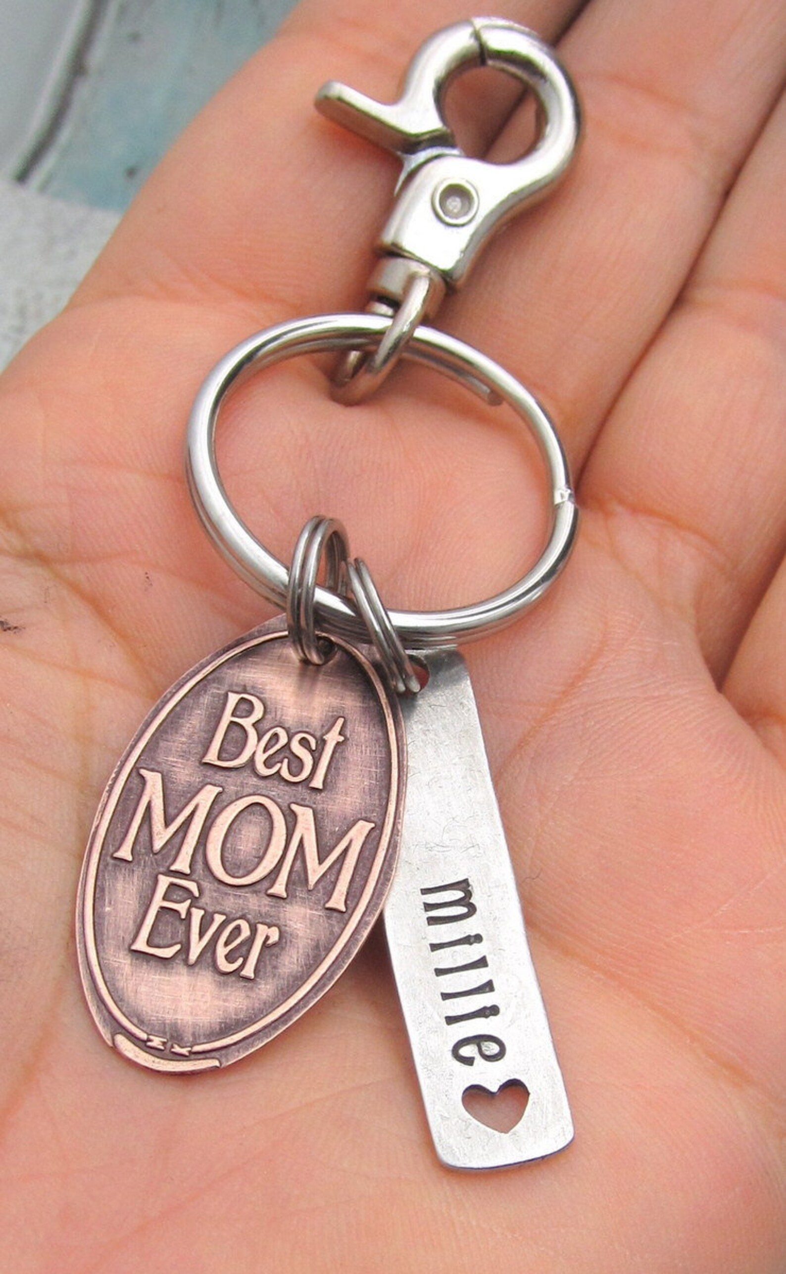 Mothers Day Gift Best Mom Ever KeyChain Hand Stamped | Etsy