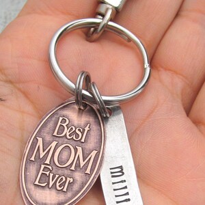 Mothers Day Gift, Best Mom Ever Keychain Hand Stamped Keychain Pressed ...