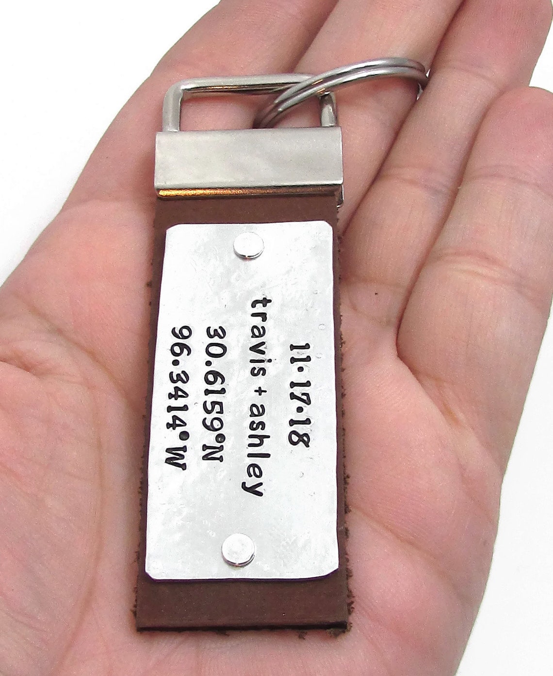 Personalized Leather Keychain Hand Stamped Keychain - Etsy