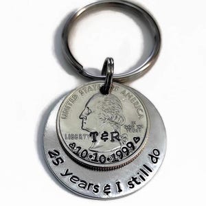 Personalized 25th Anniversary Quarter Keychain: Hand-stamped Silver ...