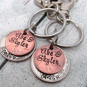Personalized Couples Keychain Set - Hand Stamped Keychain Lucky Penny ...