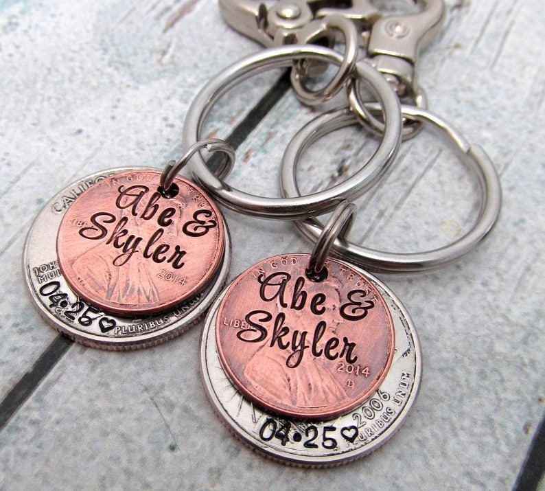 Personalized Couples Keychain Set Hand Stamped Keychain - Etsy