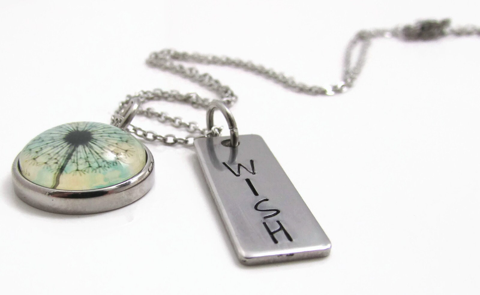 Personalized Necklace Wish Dandelion Glass Cabochon Hand Etsy