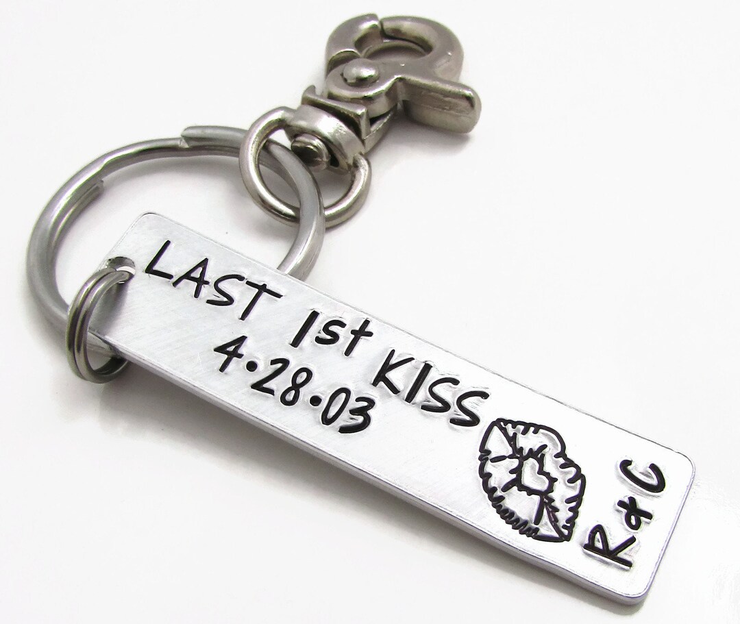 Last First Kiss Personalized Keychain, Anniversary Keychain, Couples ...