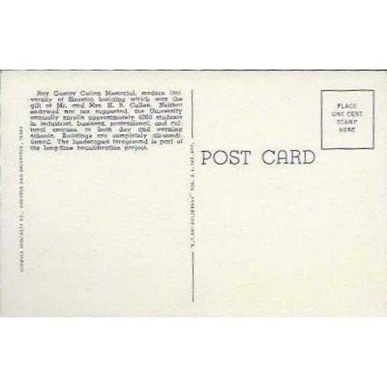 Vintage Roy Gustav Cullen Memorial Postcard University of Houston TX - Etsy