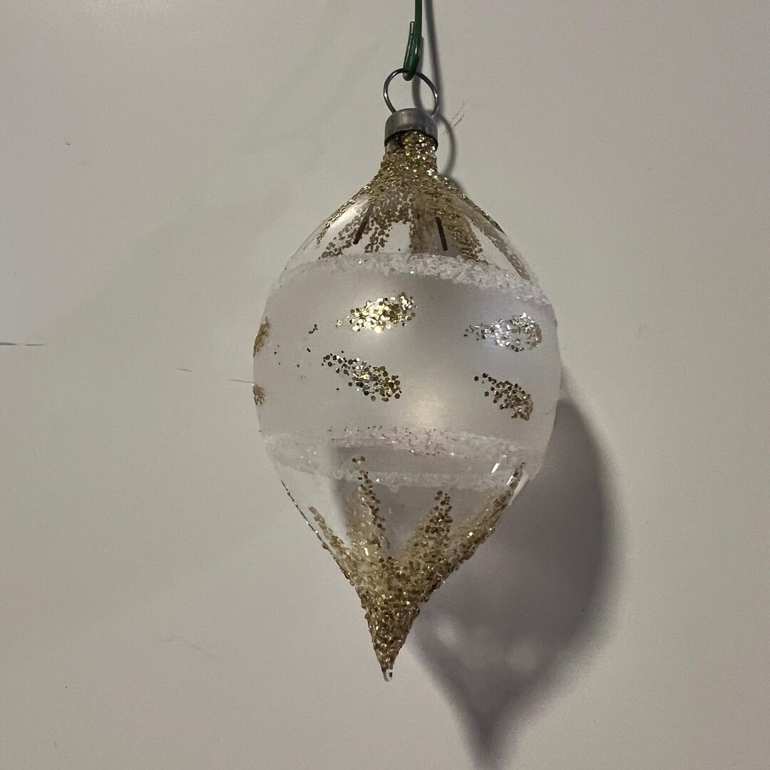 Vintage Blown Glass Clear Ornament Teardrop W Frosted Center Gold ...