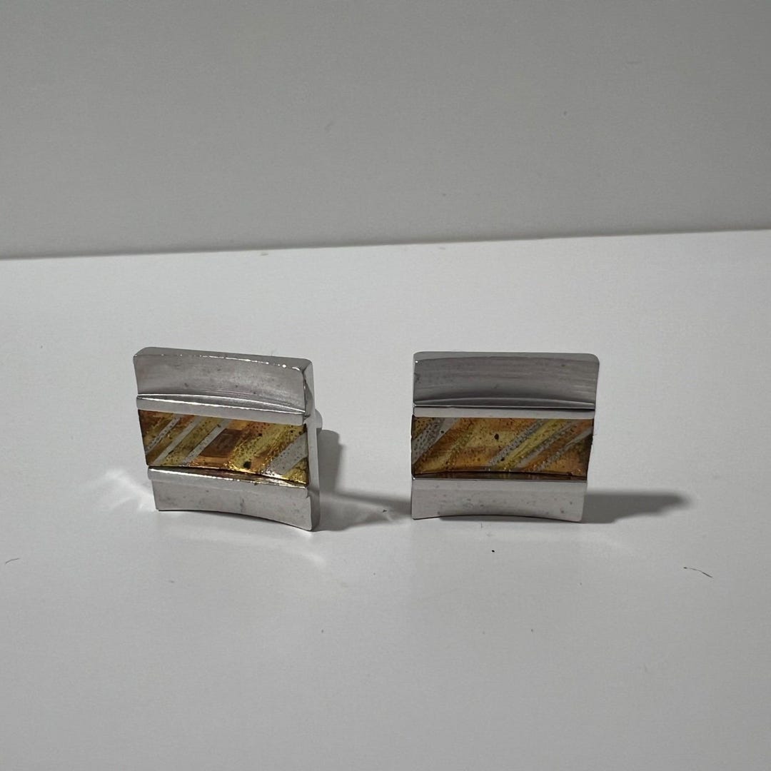 Vintage Anson Silver Tone Square Cufflinks W Mixed Metal Rectangle ...