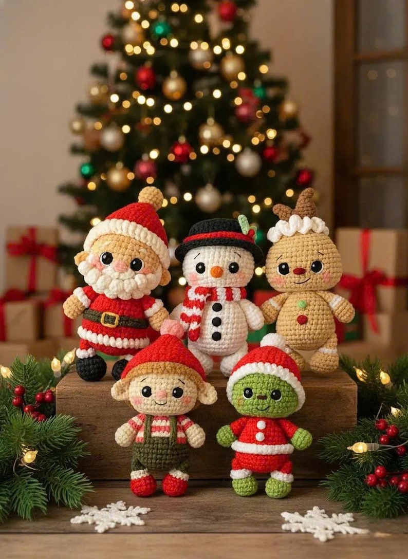Handmade Crochet Christmas Dolls – Santa, Snowman & Green Elf Amigurumi ...