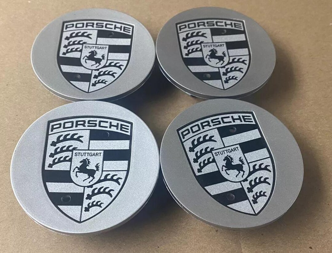 Porsche Center Caps 76mm | Gray & Black Finish Wheel Hub Caps | Set of ...