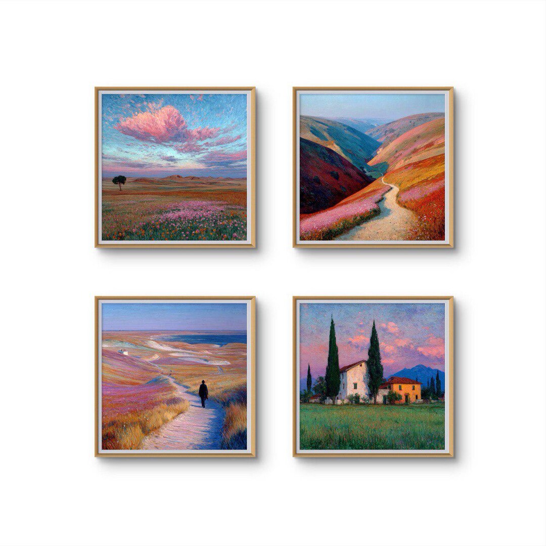 Set of 4 Square Printable Wall Art, Landscape Art Prints 1:1 Ratio ...