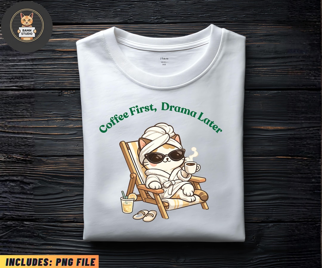 Coffee First, Drama Later Cat PNG – Fierce Coffee Lover Cat Digital ...