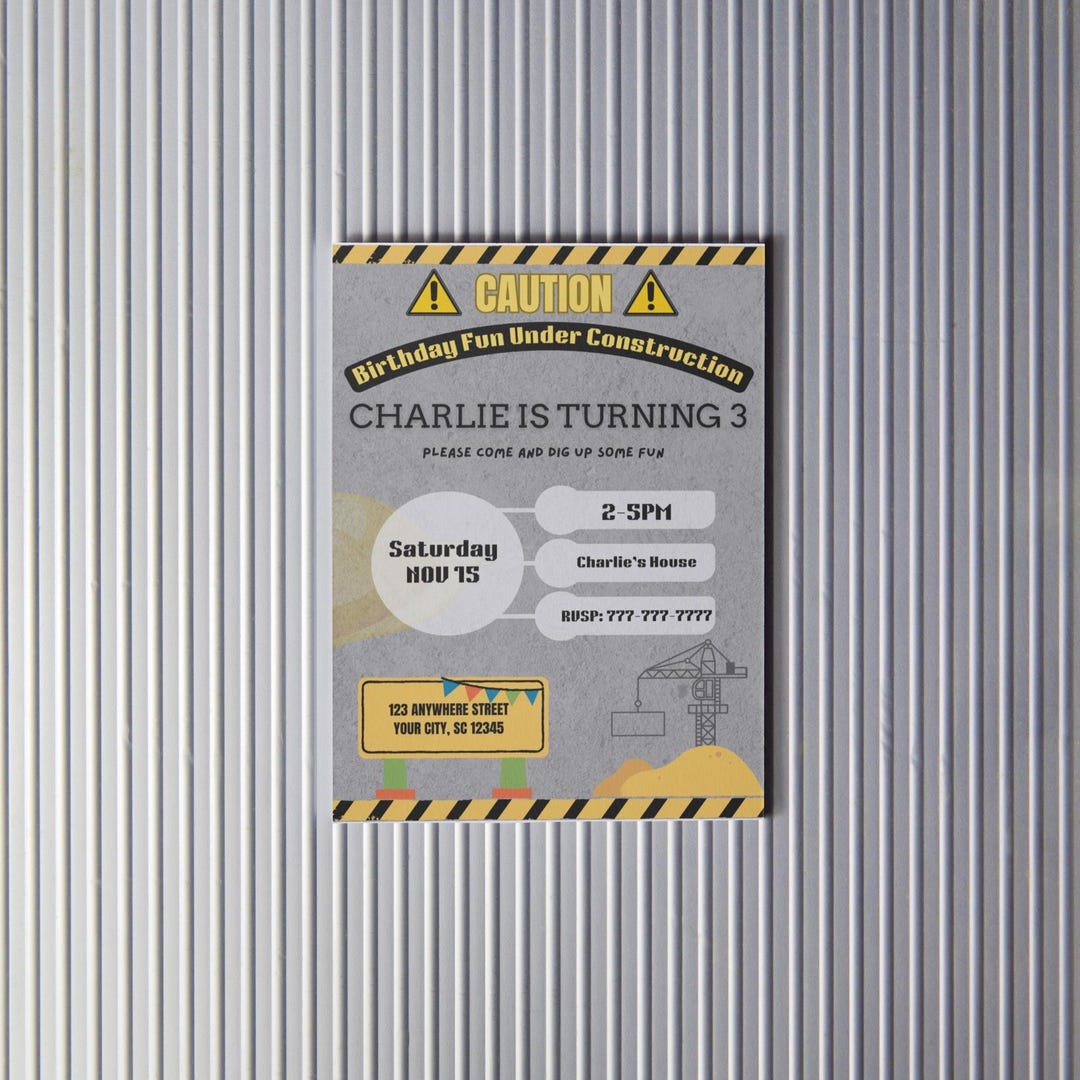 Construction Birthday Invitation: Editable Caution Theme Party Template ...