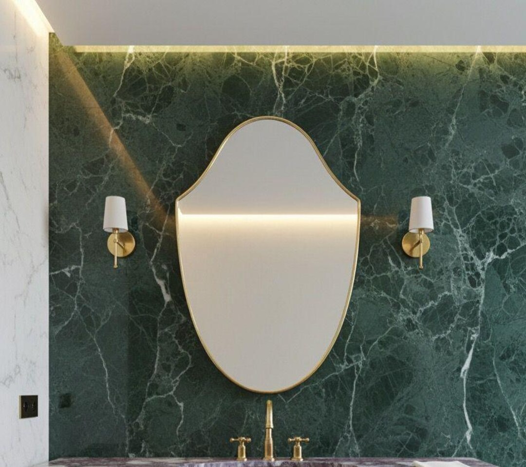 Handcrafted Shield Mirror - Brass Frame, Mid-century Modern Vanity - Etsy