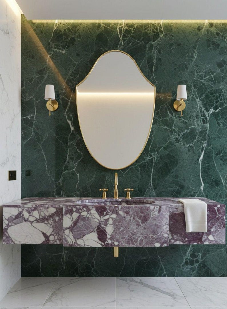 Handcrafted Shield Mirror - Brass Frame, Mid-century Modern Vanity - Etsy