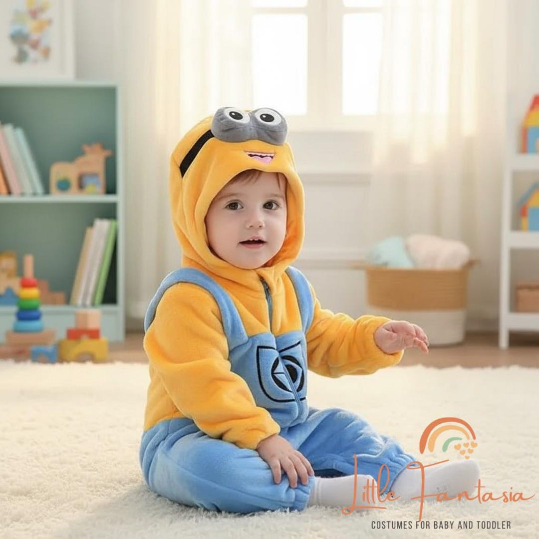 Minion Baby Costume – Soft Yellow & Blue Fleece Romper for Infant and ...