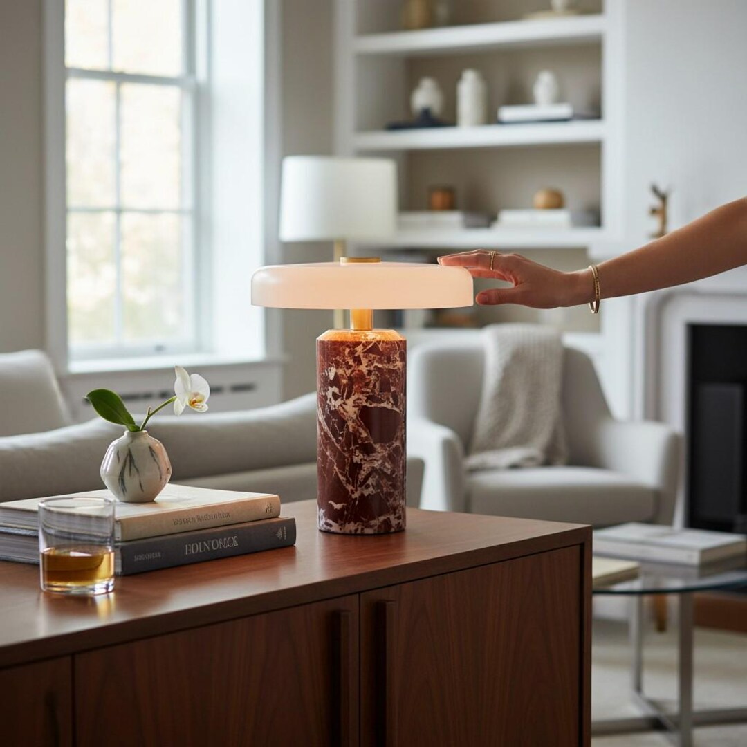 Marble Stone Touch Lamp – Rechargeable LED Table Light With Glass Shade ...
