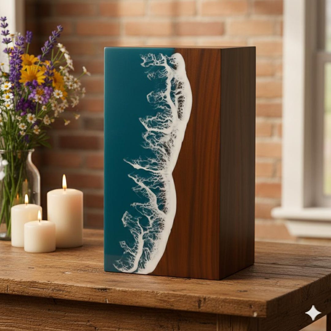 Handmade Ocean Wave Cremation Urn | Rosewood & Resin Memorial - Etsy