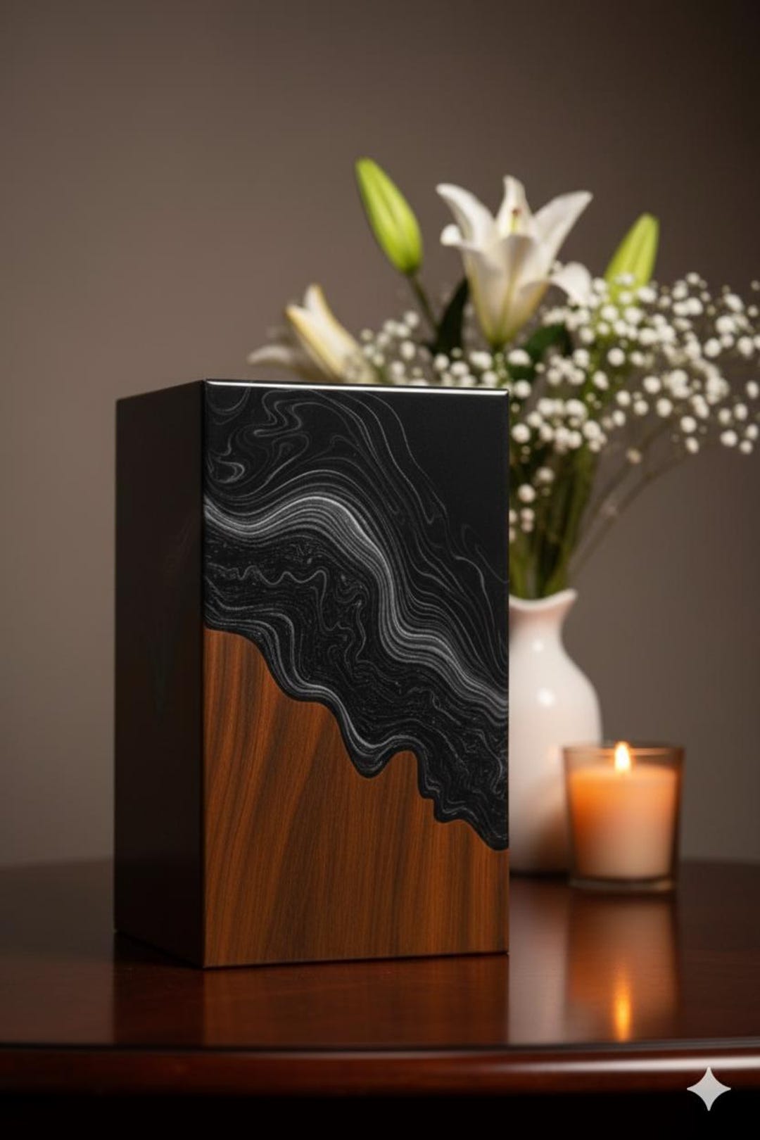 Personalized Rosewood Cremation Urn With Black Resin Wave, Memorial ...