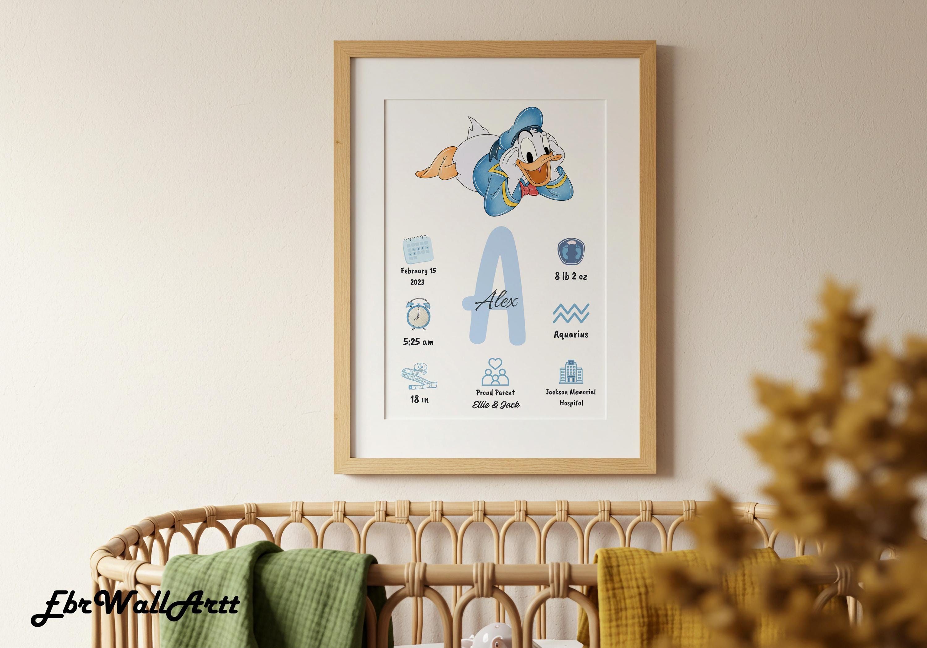 Personalized Donald Duck Baby Birth Stats Print, Custom Daisy Duck ...