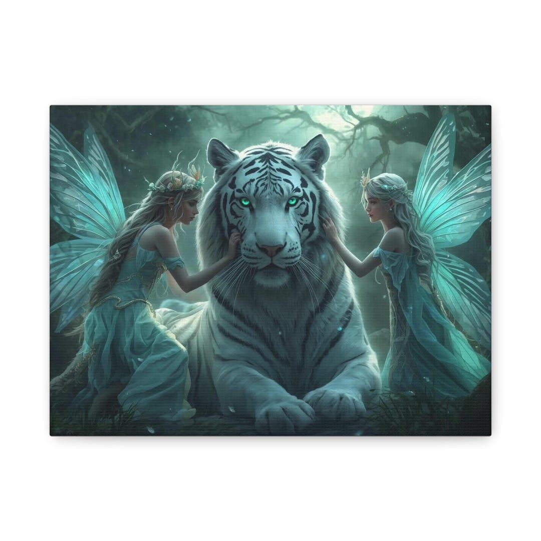 Mystical Fairy & Tiger Canvas Art | Fantasy Home Decor - Etsy