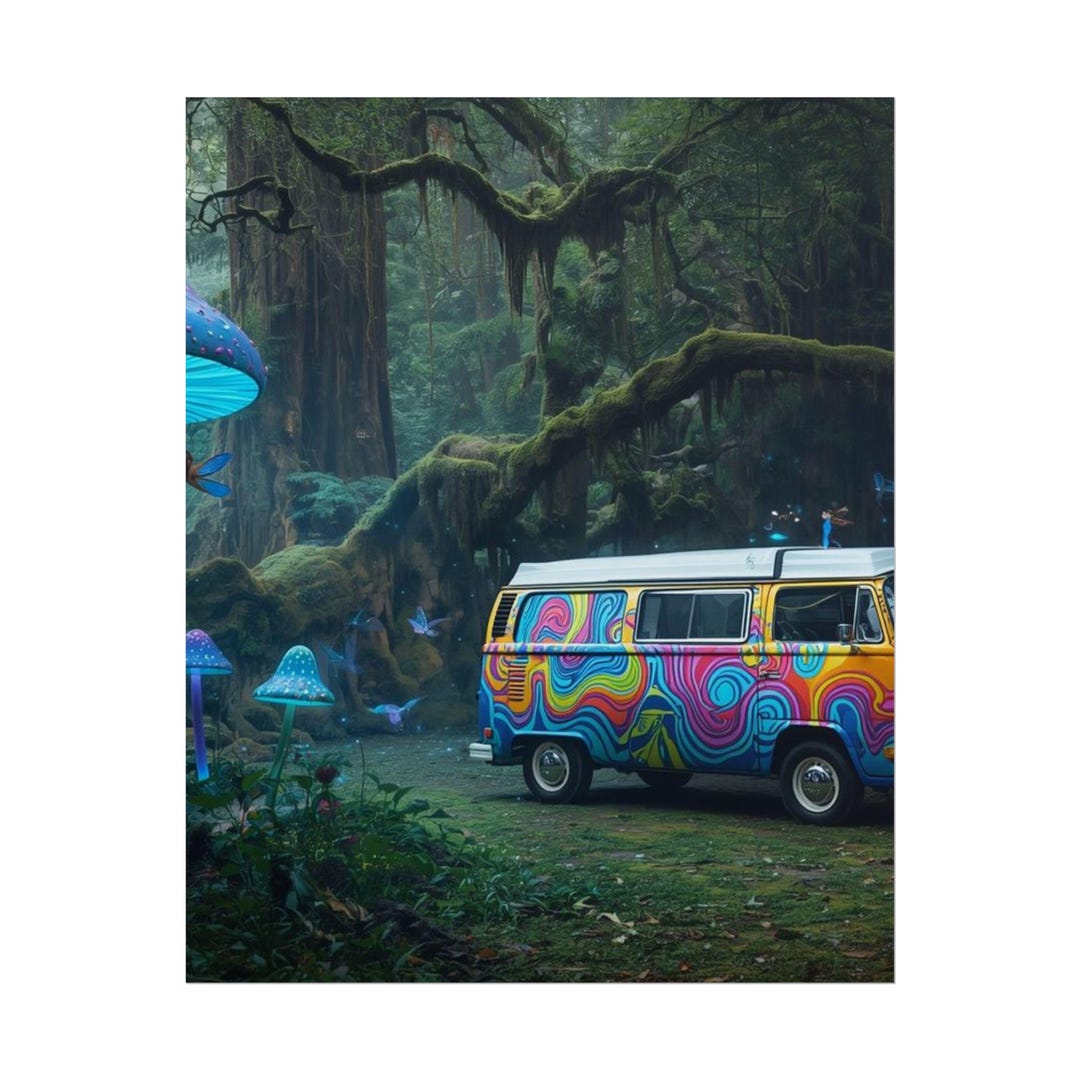 Bohemian Van Print: Colorful Psychedelic Van in Forest Poster - Etsy