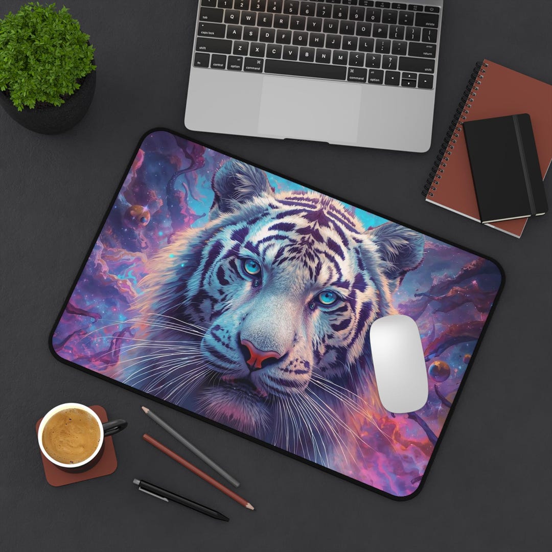White Tiger Desk Mat: Neoprene Office Decor, Gaming Mat - Etsy