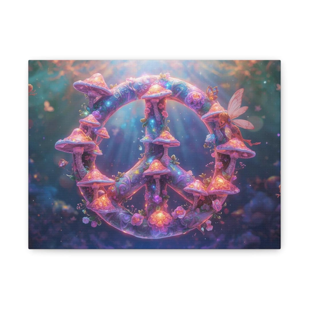 Mushroom Peace Sign Canvas, Psychedelic Bohemian Wall Art - Etsy