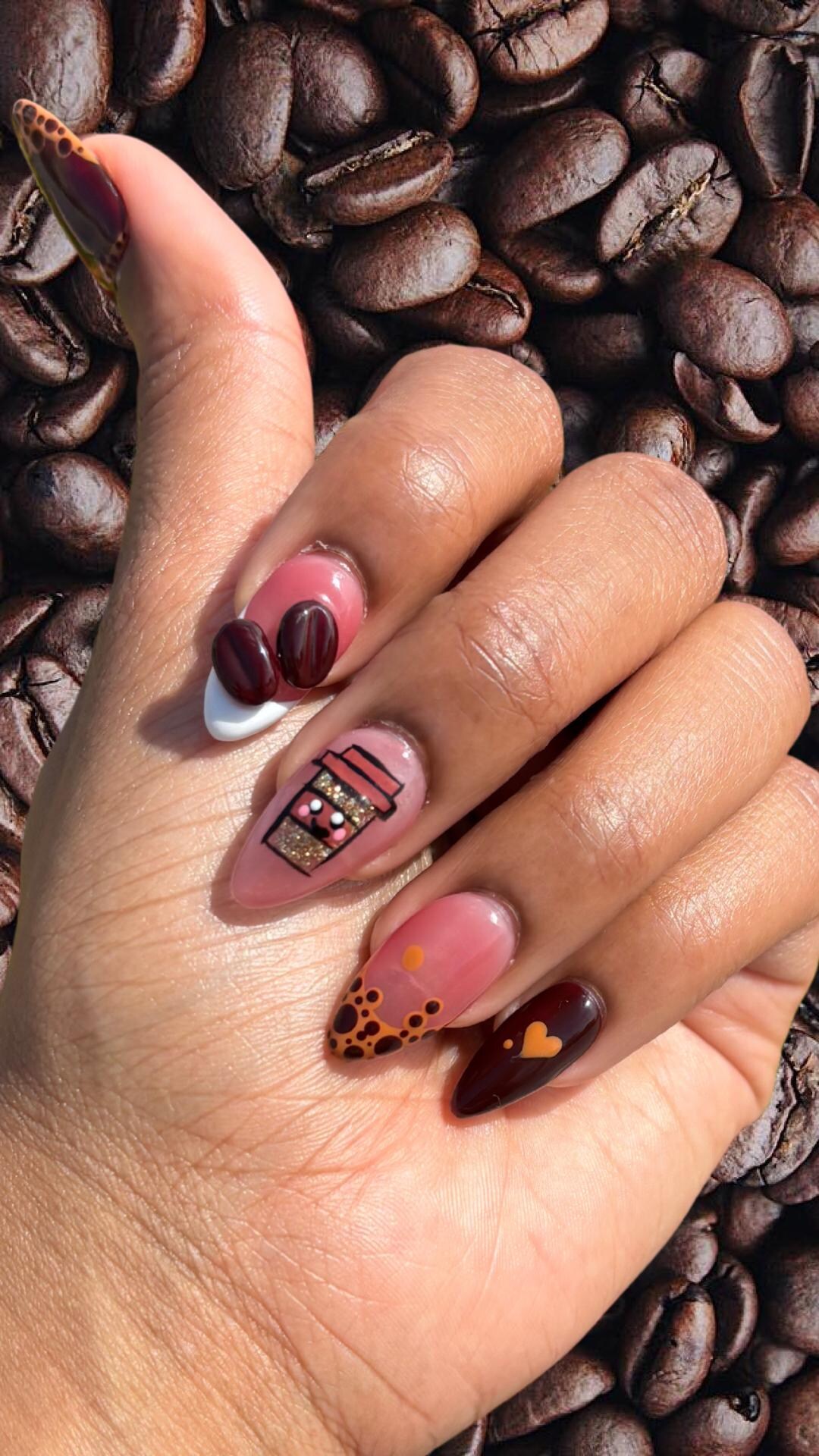 Coffee Lover Press-on Nails | 3D Coffee Bean Nail Art Set - Etsy