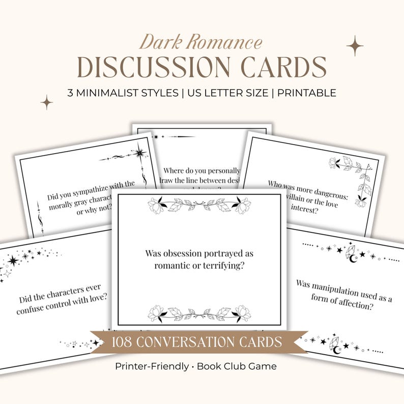 Dark Romance Book Club Cards, 108 Printable Conversation Prompts ...