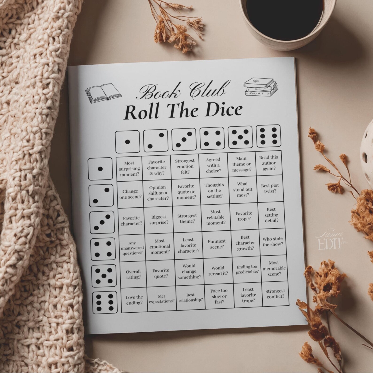 Book Club Dice Game, Discussion Prompts, Reading Group Icebreaker ...