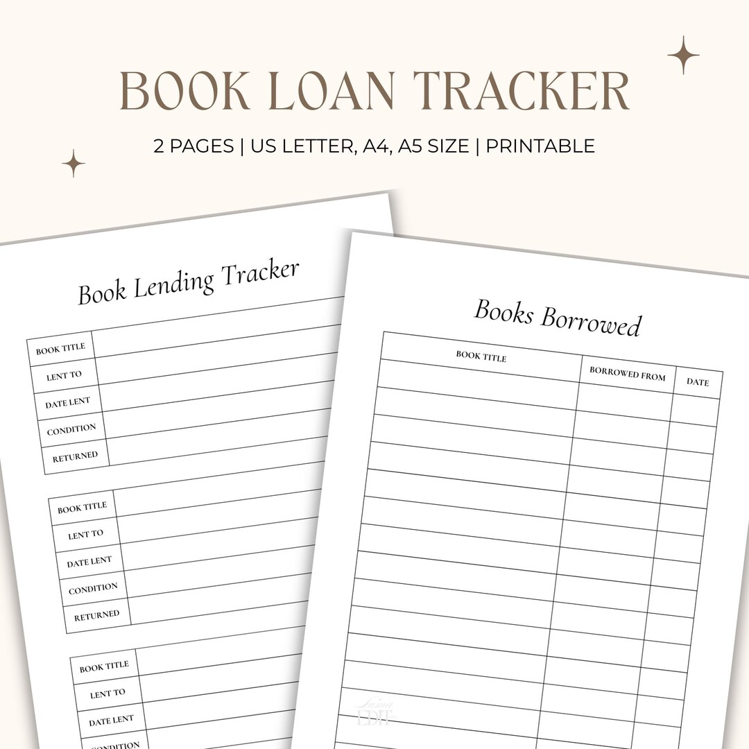 Book Loan Tracker Printable (PDF), Minimalist Reading Log (US Letter ...