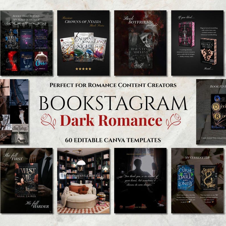 Dark Romance Bookstagram Templates, Editable Canva Posts (digital ...