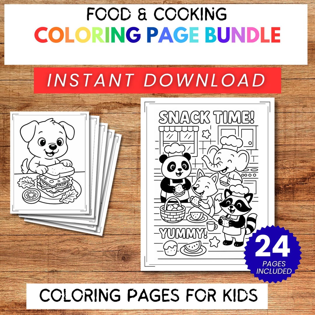 Food & Cooking Coloring Pages for Kids (instant Digital Download ...